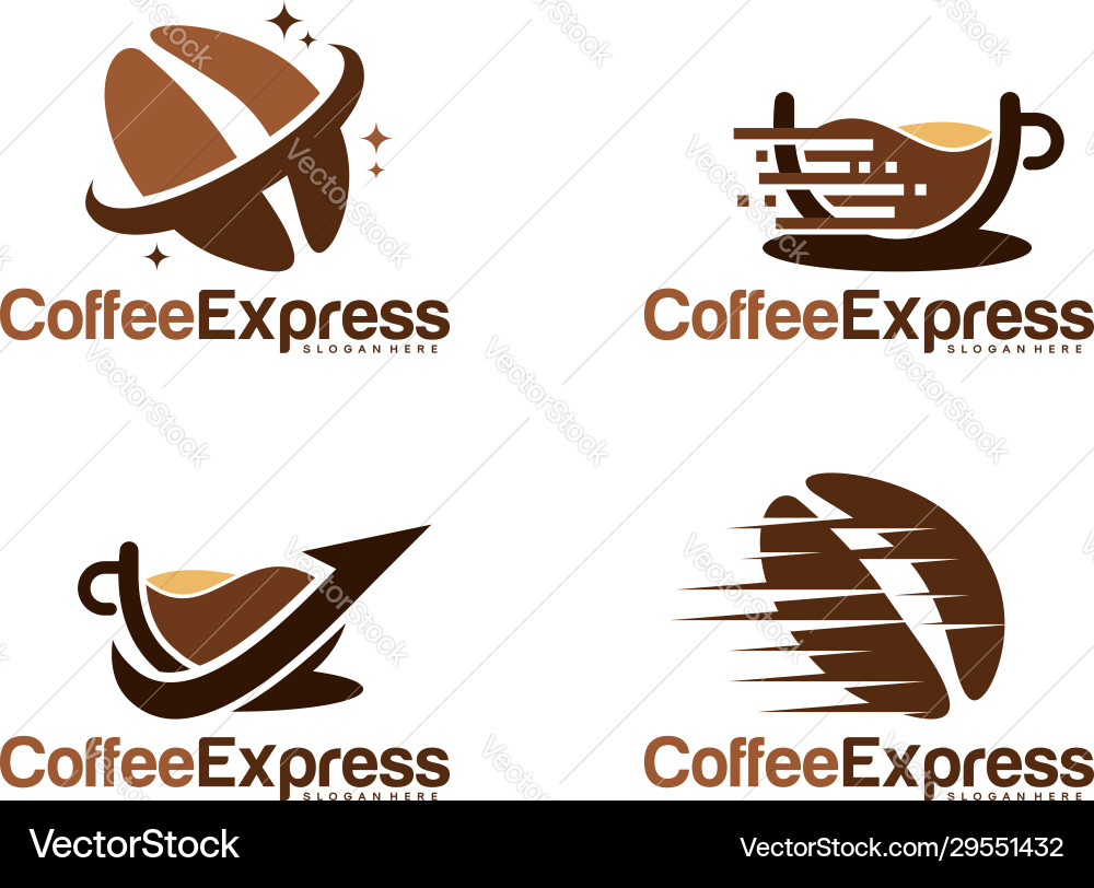 Set express coffee logo designs concept fast Vector Image