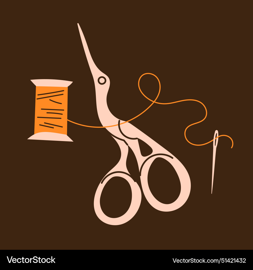 Sewing kit scissors thread needle Royalty Free Vector Image