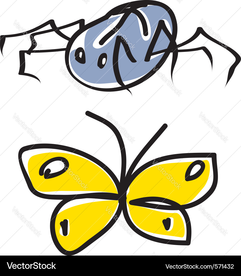 Spider and butterfly cartoon Royalty Free Vector Image