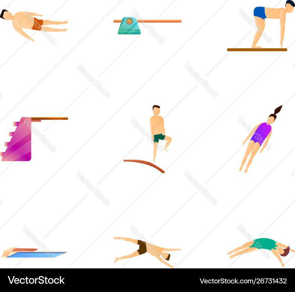 Springboard icon set cartoon style Royalty Free Vector Image