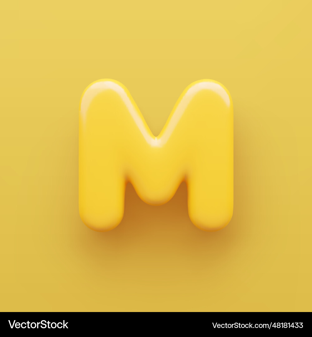 3d yellow letter m with a glossy surface Vector Image