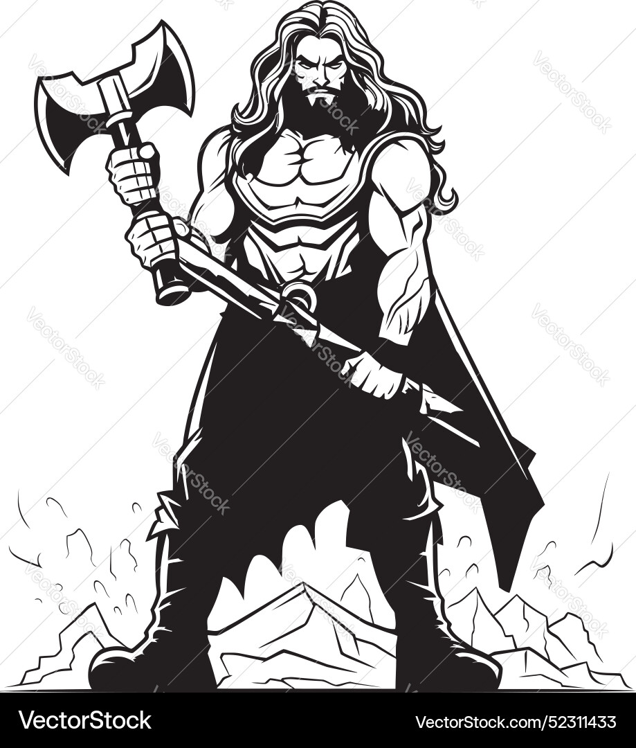 Axe avenger long haired black emblem champions Vector Image