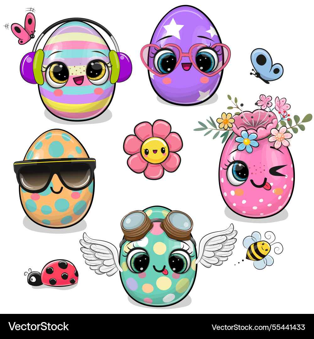 Cute cartoon easter eggs with accessories Vector Image