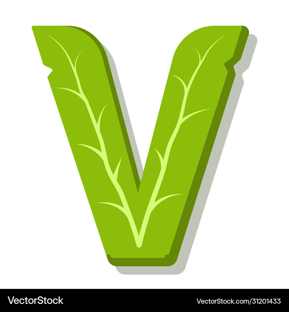 Letter v green leaves summer alphabet Royalty Free Vector