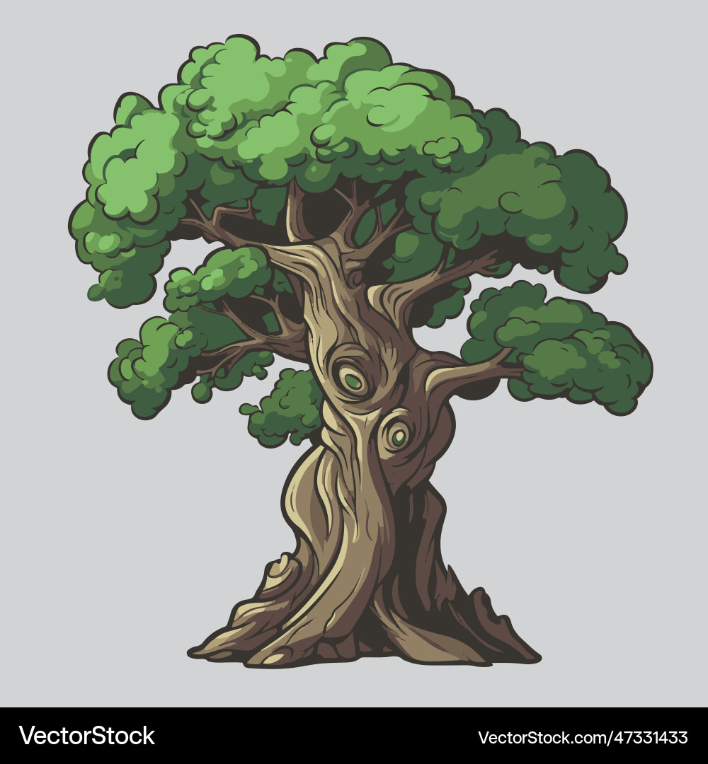 Old tree isolated on gray background Royalty Free Vector