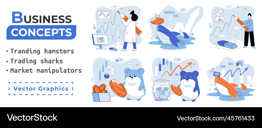 Stock market manipulation characters analyzing Vector Image