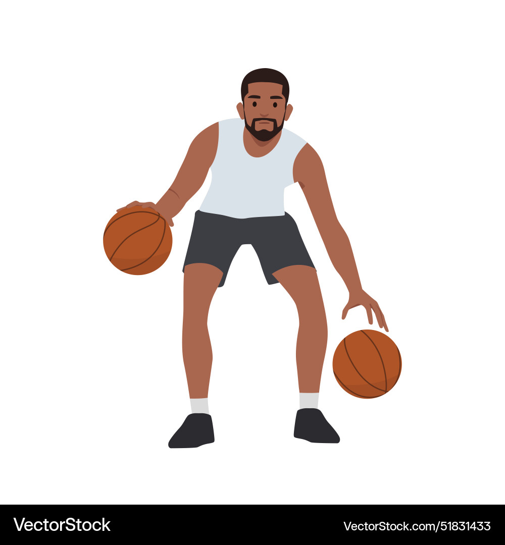 Young basketball player bouncing two balls Vector Image
