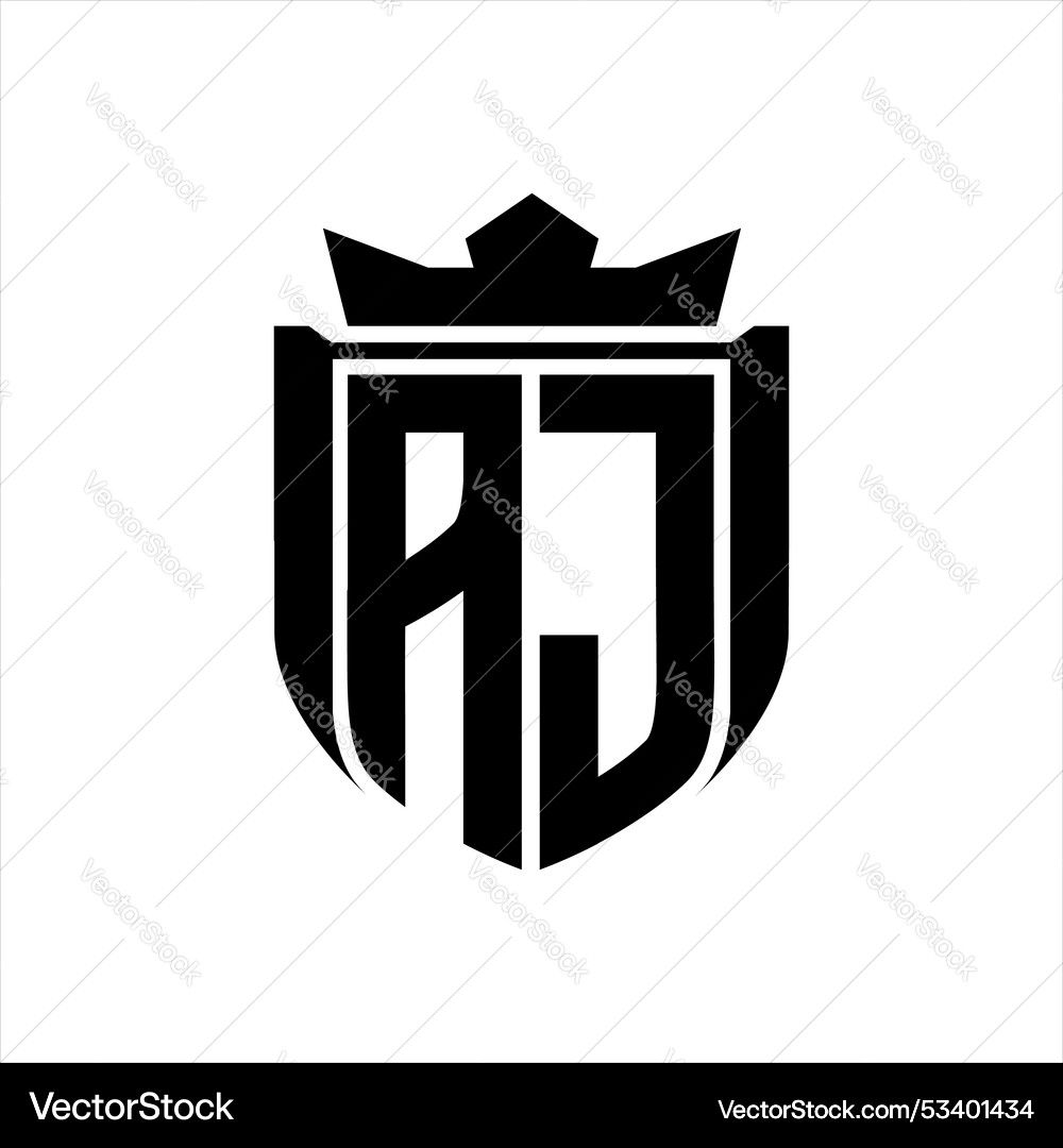 Aj logo with shield shape inside badge Royalty Free Vector