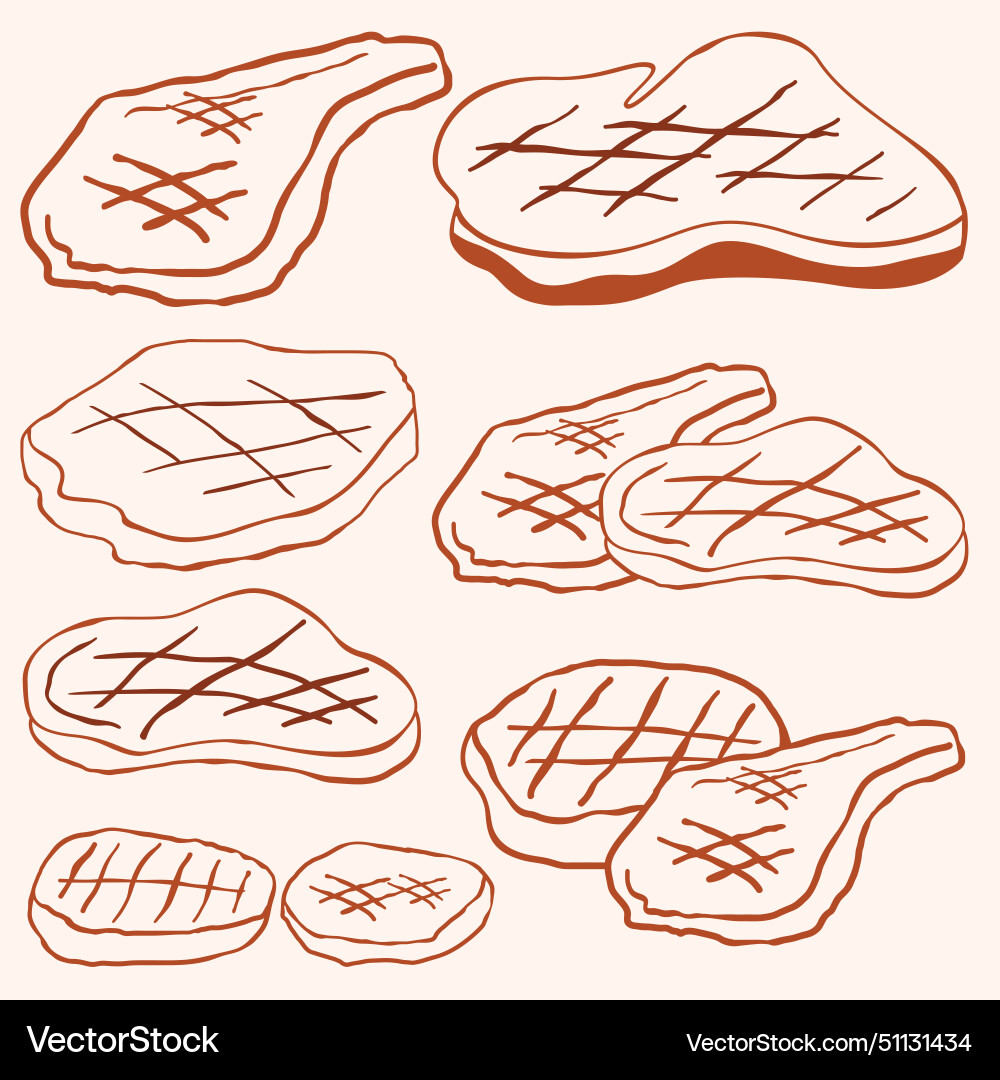 Brown meat outline collection Royalty Free Vector Image