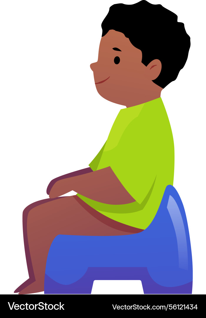 Cute baby boy sitting on blue potty Royalty Free Vector