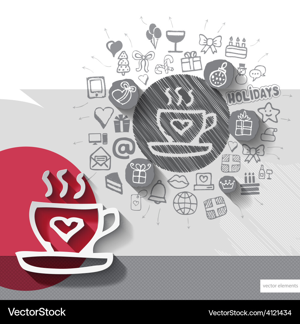 Hand drawn coffee icons with background Royalty Free Vector