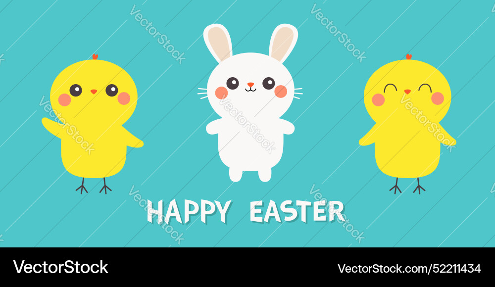 Happy easter chicken bird bunny set line banner Vector Image