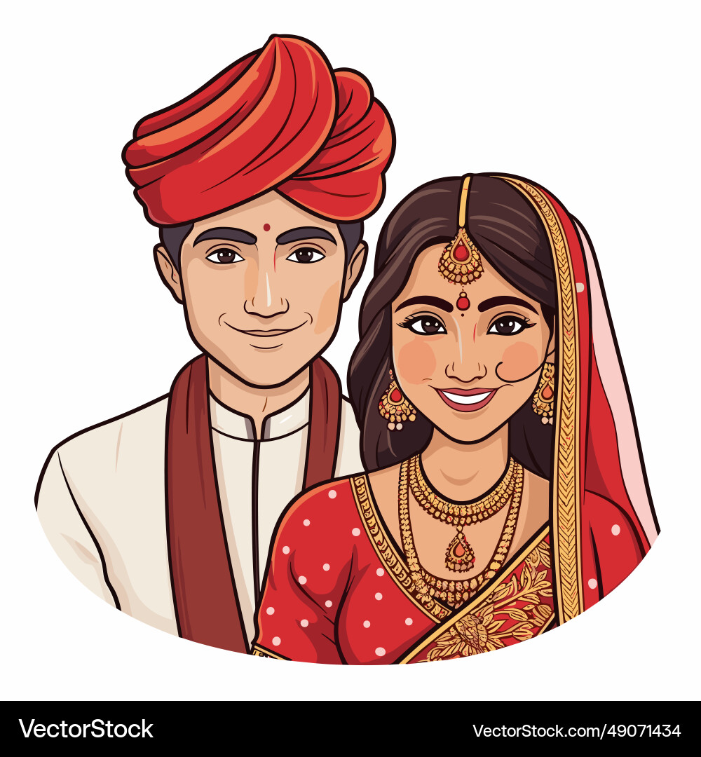 Indian couple hand-drawn comic Royalty Free Vector Image