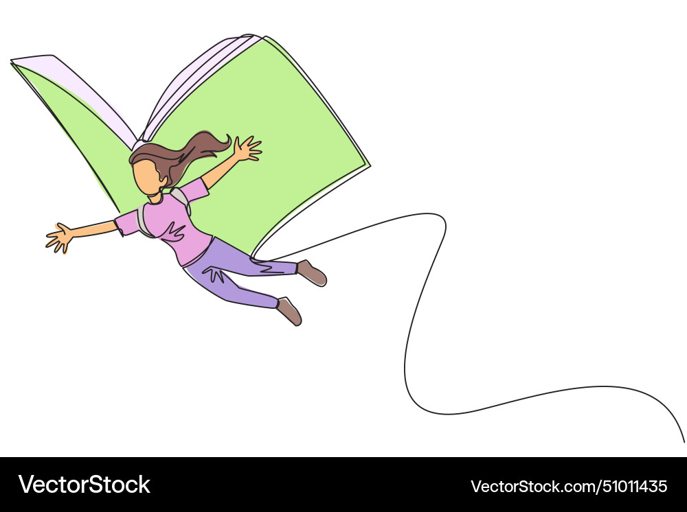 Continuous one line drawing brave woman flying Vector Image