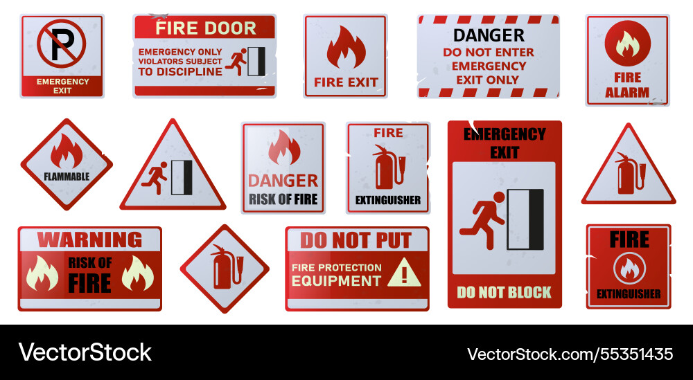 Fire safety sticker warning emergency evacuation Vector Image