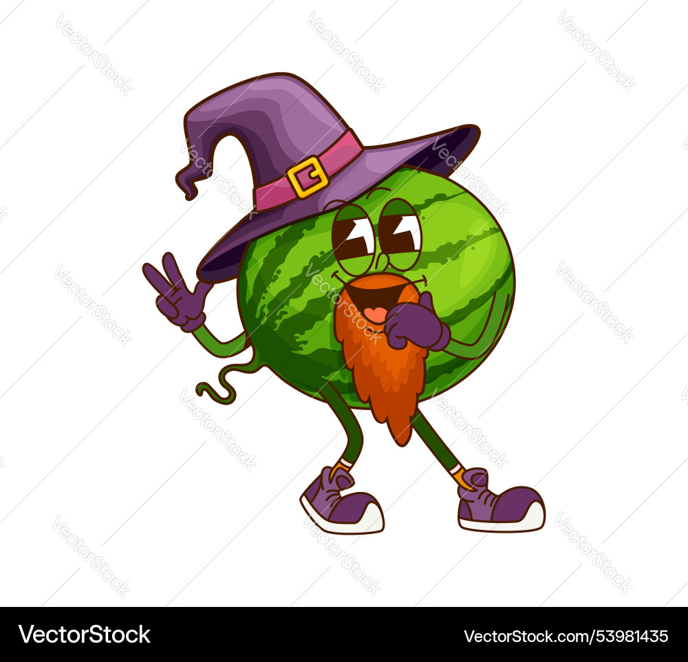Groovy watermelon fruit halloween wizard character