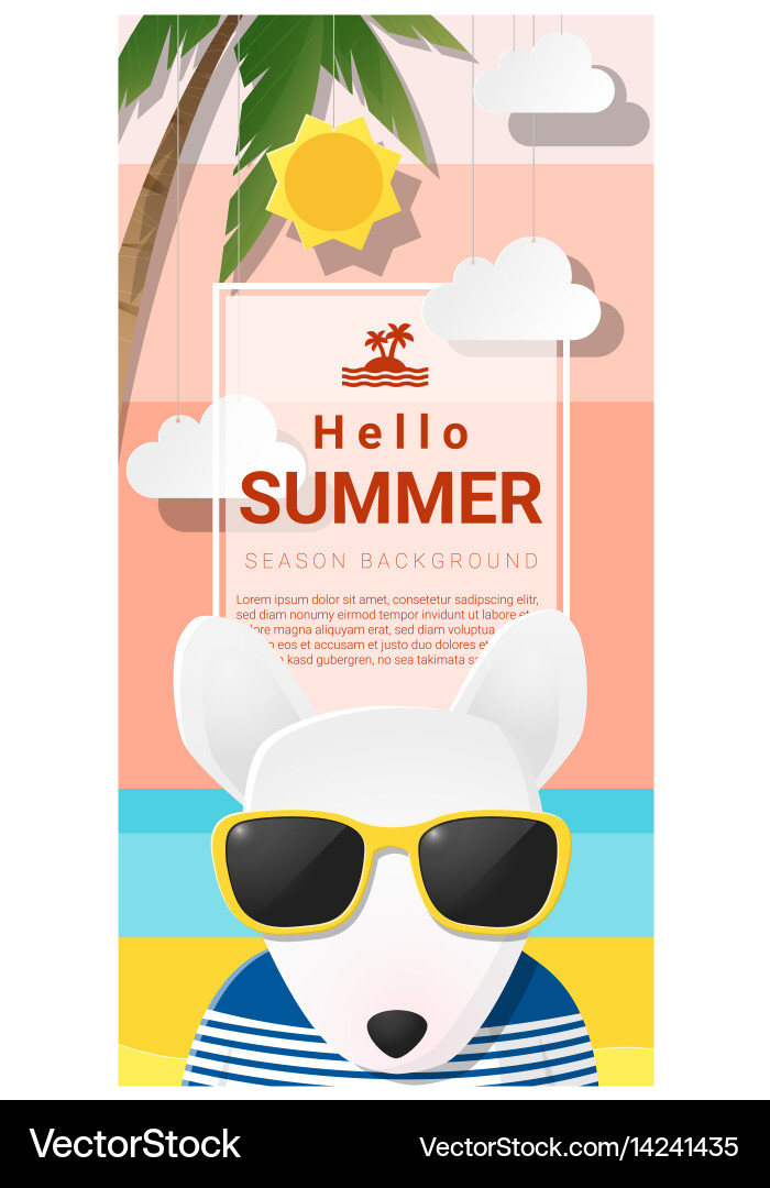 Hello summer background with dog Royalty Free Vector Image