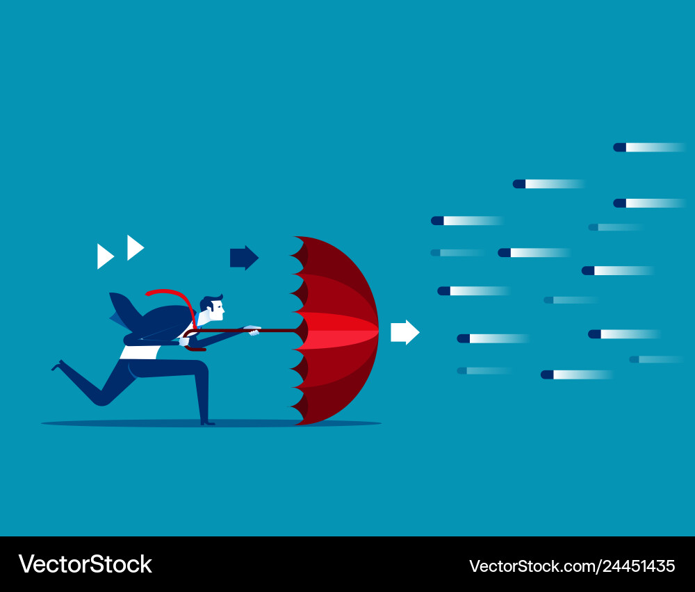 Risk averse businessman and umbrella Royalty Free Vector