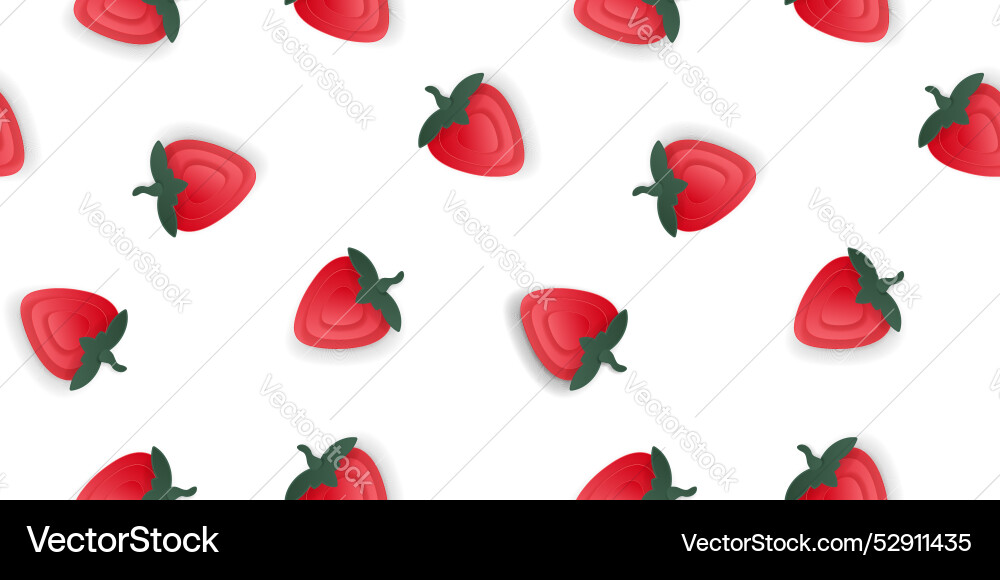 Seamless pattern 3d papercut strawberries cutout Vector Image