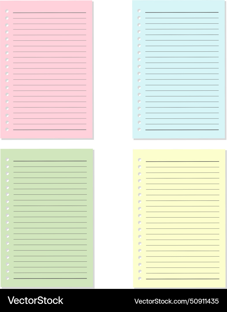 Set of colorful loose leaf notebook paper sheets Vector Image