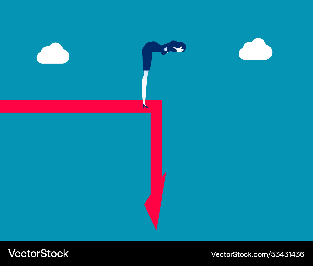 Businessman standing on a graph that plummets Vector Image