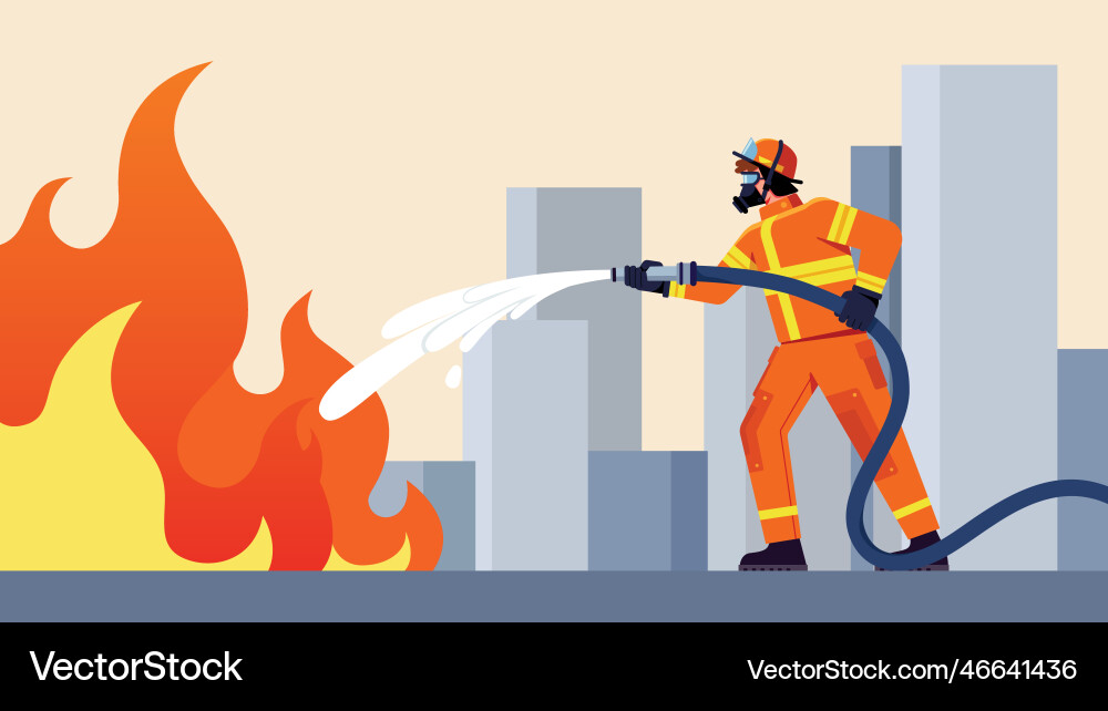 Firefighter extinguishing fire Royalty Free Vector Image