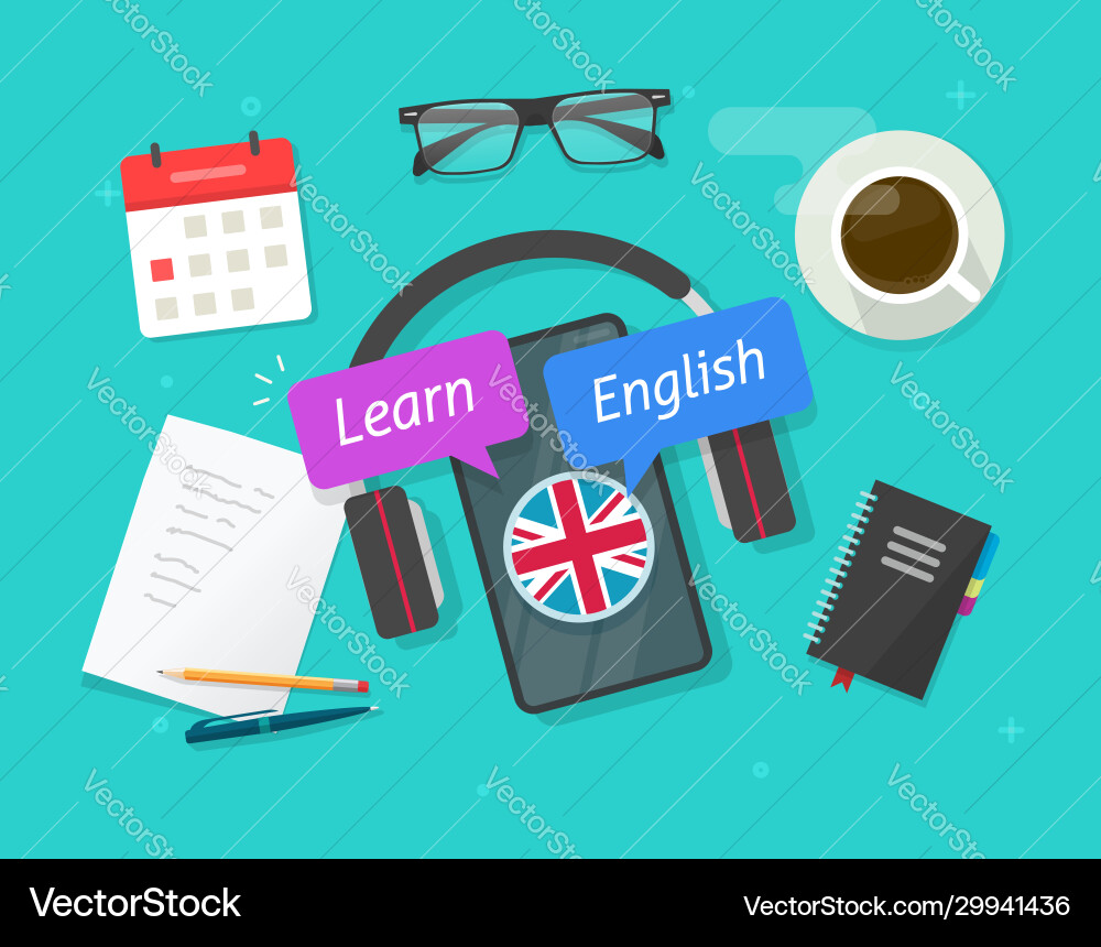 Learn english online on mobile phone or study Vector Image