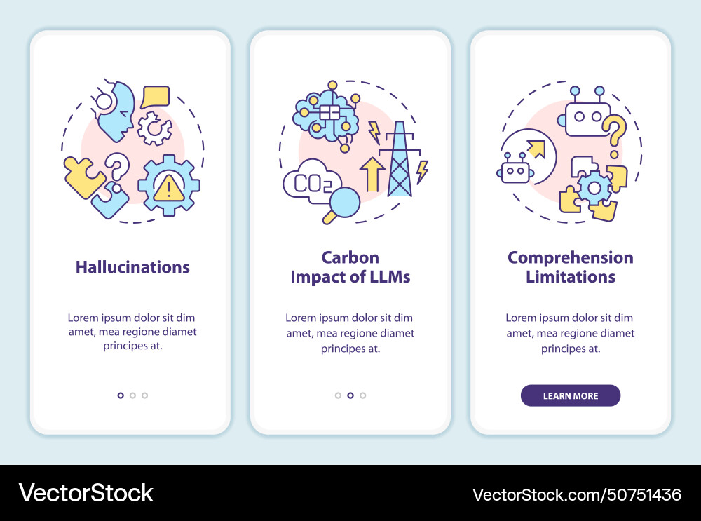Llm limitations onboarding mobile app screen Vector Image