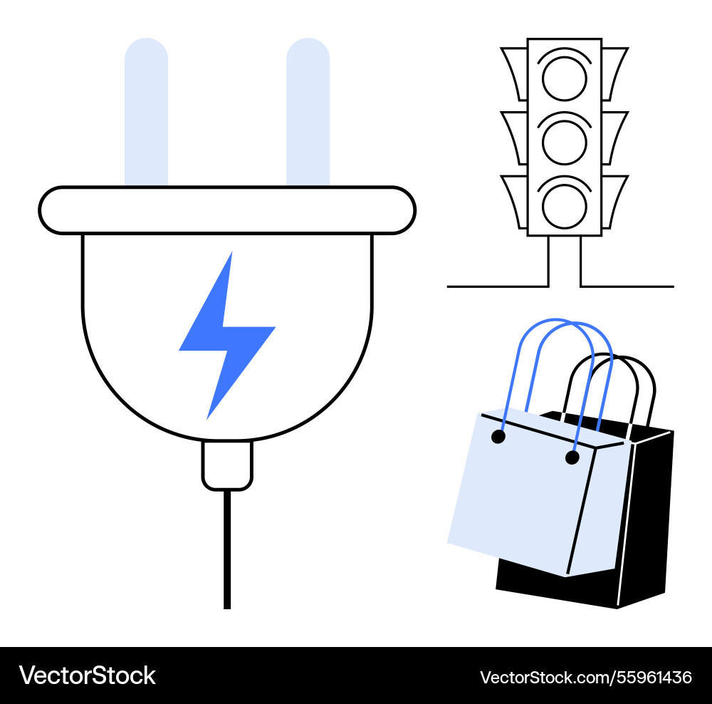 Power plug shopping bags and traffic light Vector Image