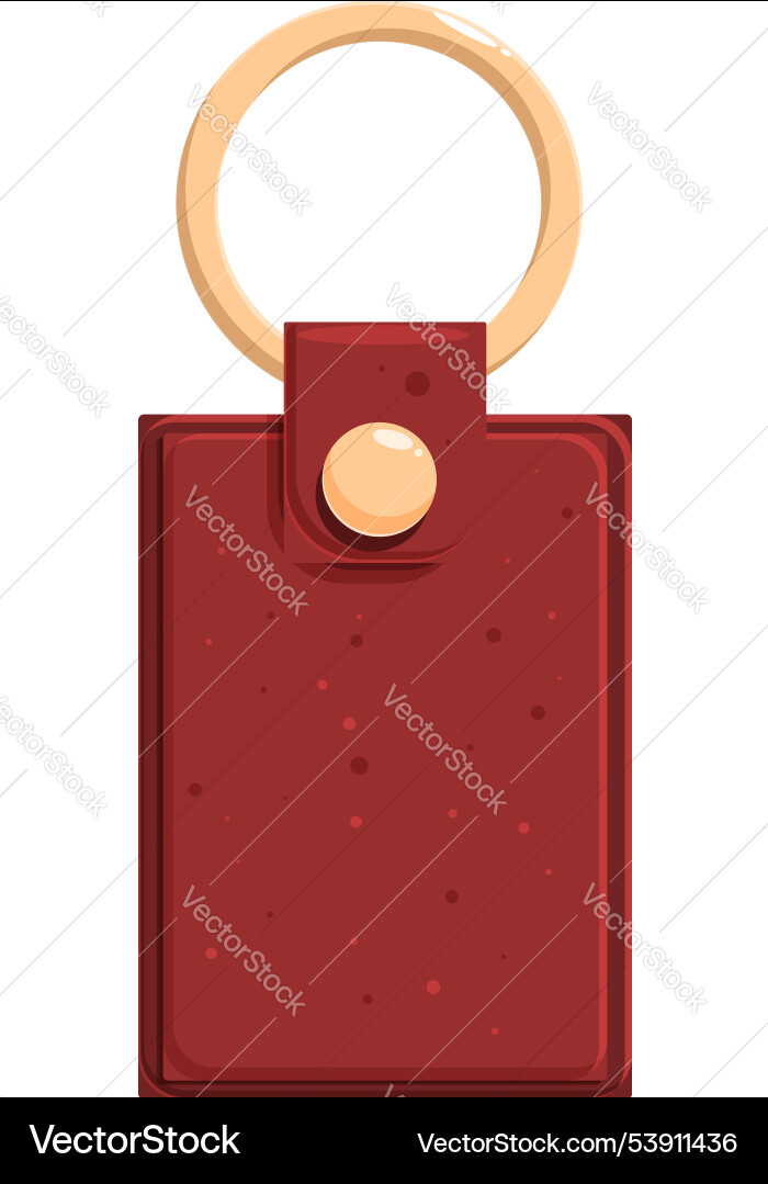 Red leather keychain hanging from metal ring Vector Image