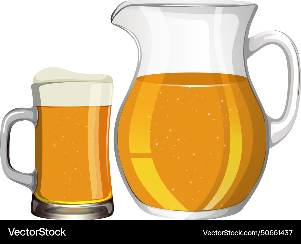 Beer in a glass and pitcher Royalty Free Vector Image