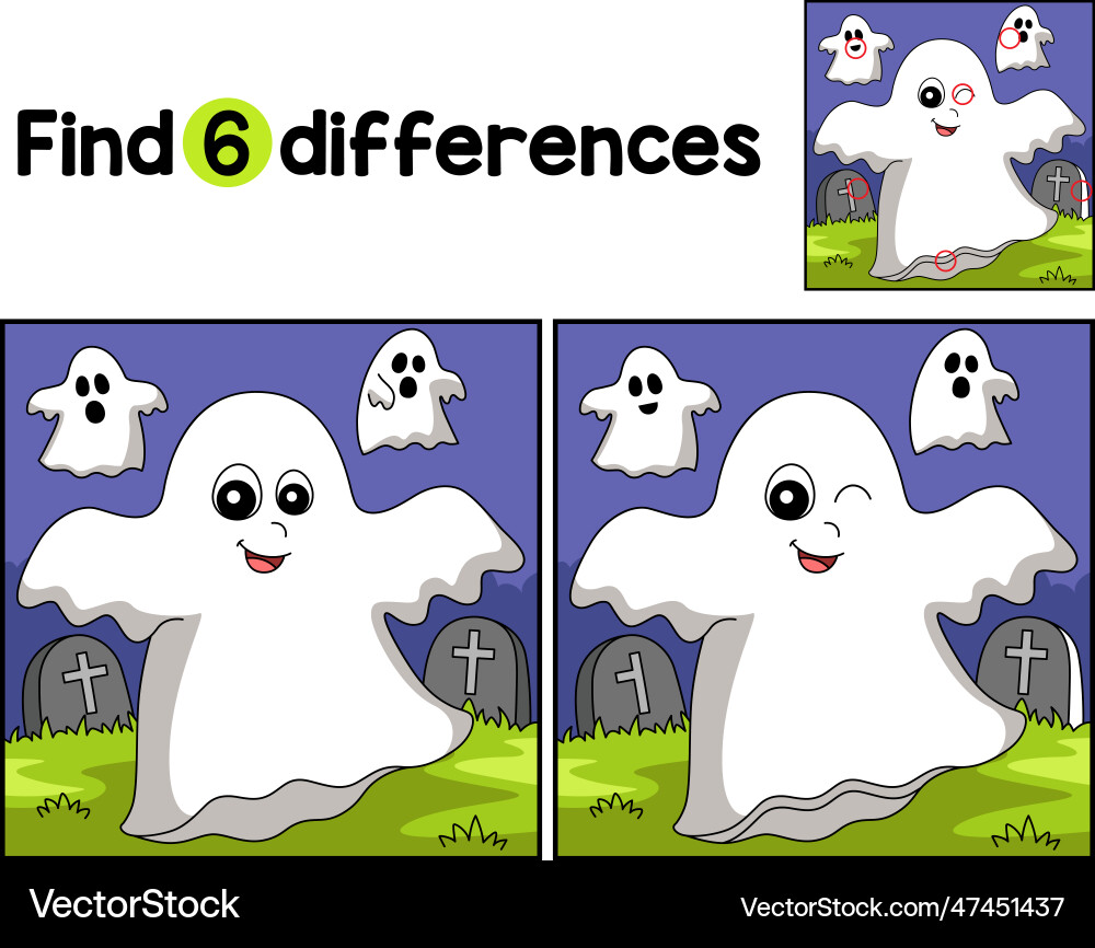 Halloween Ghost Find the Differences - Kids Game Vector Image