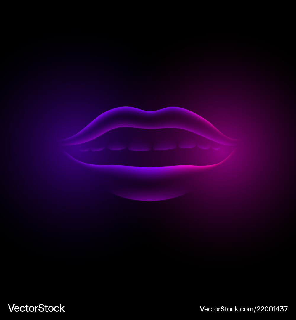 Neon violet glowing female lips Royalty Free Vector Image