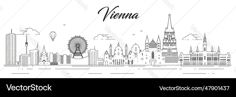 Vienna skyline line art Royalty Free Vector Image
