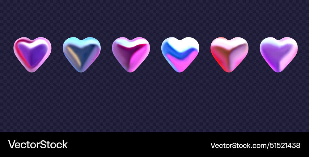 3d iridescent metal hearts Royalty Free Vector Image