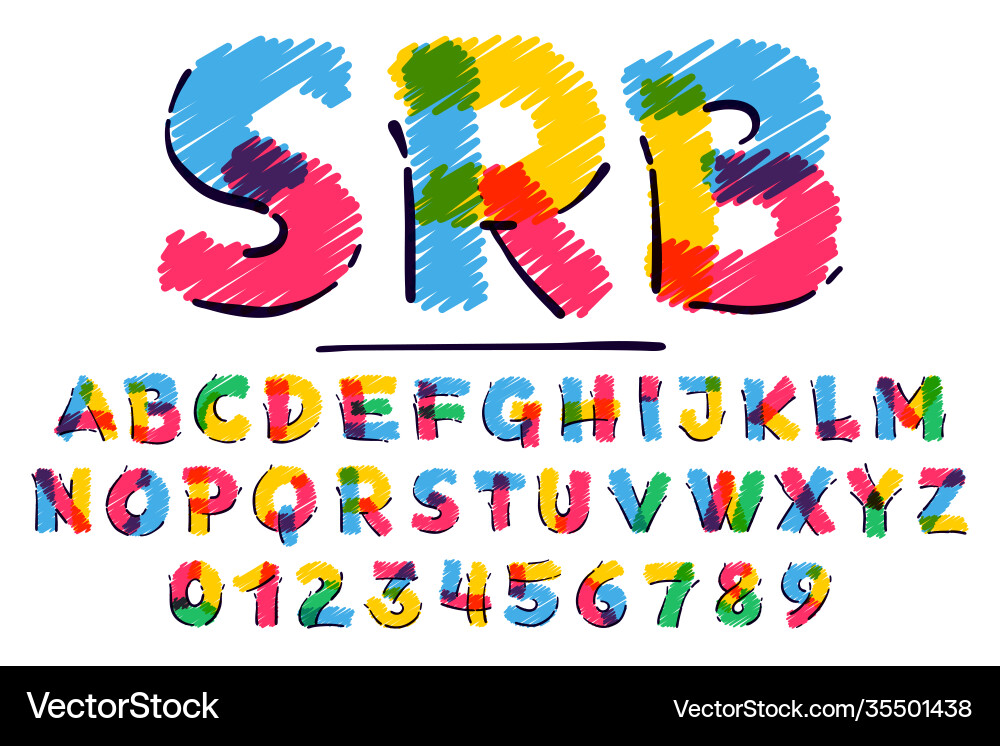 Alphabet and numbers set hand drawn Royalty Free Vector