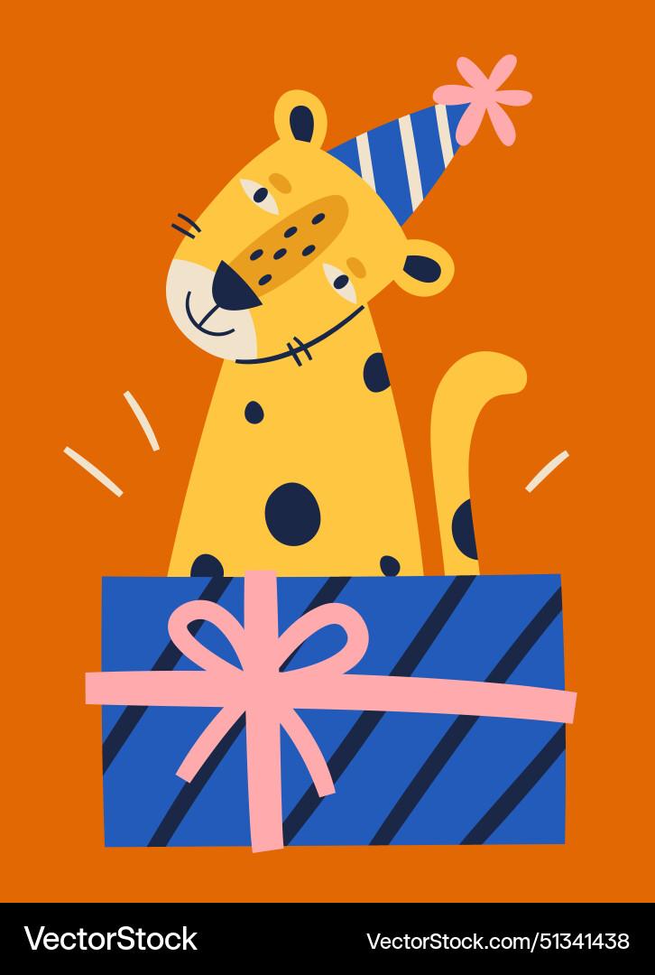 Birthday leopard postcard Royalty Free Vector Image