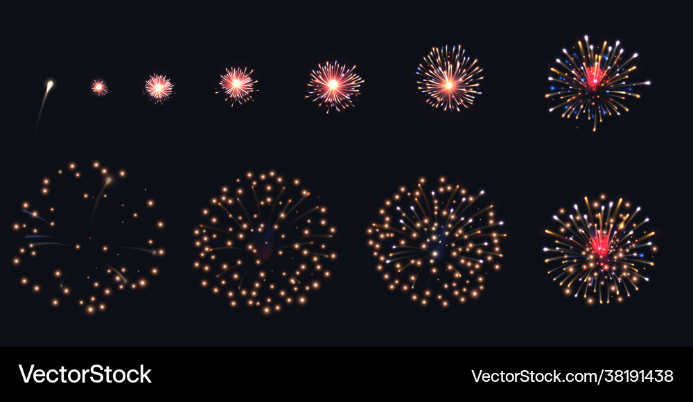 Firework animation set Royalty Free Vector Image