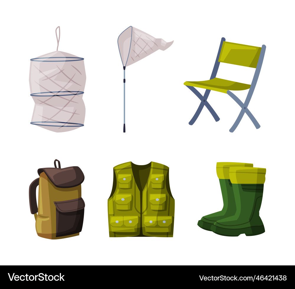 Fishing equipment and angling item with net Vector Image