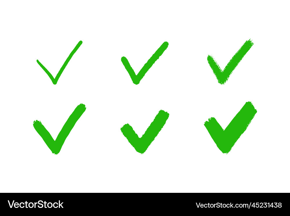 Grunge hand drawn tick check mark brush Royalty Free Vector