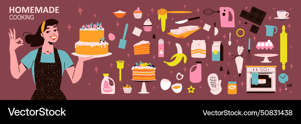 Homemade cooking big icon set Royalty Free Vector Image