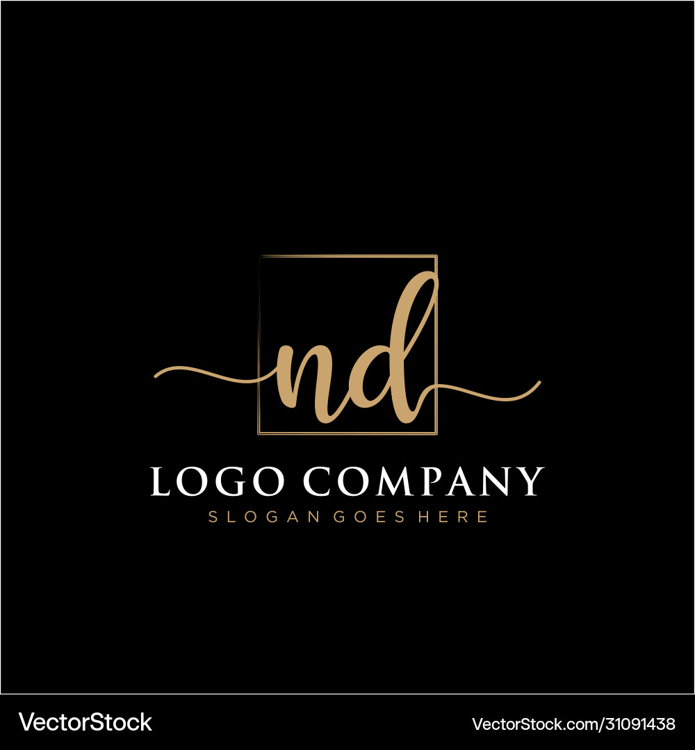 Nd initial handwriting logo with rectangle Vector Image