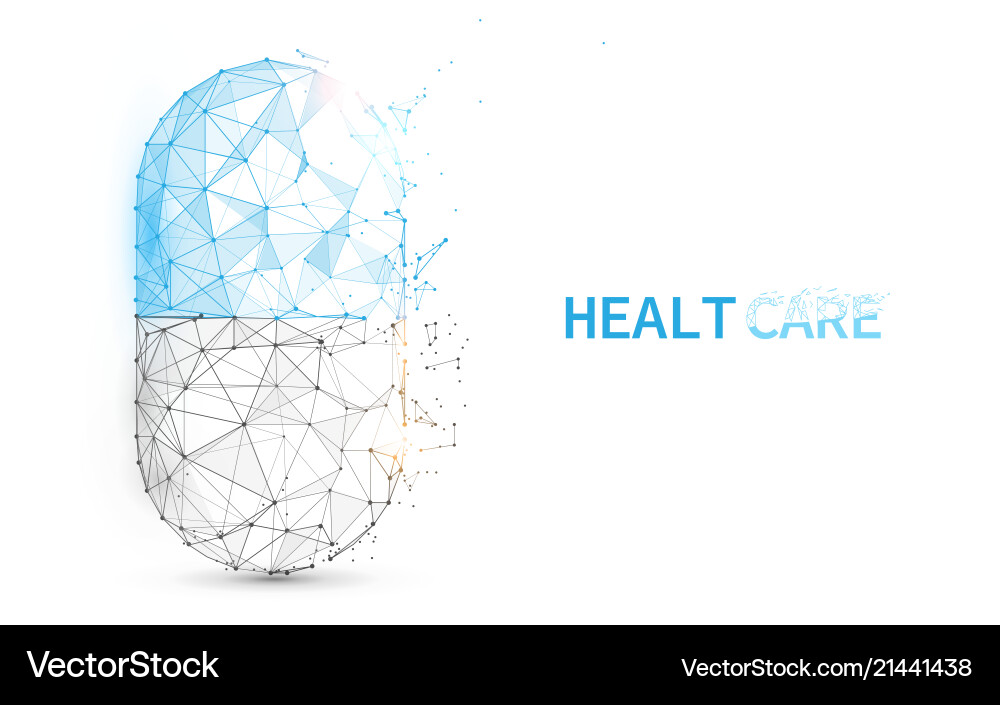 Pill capsule icon form lines triangles and particl