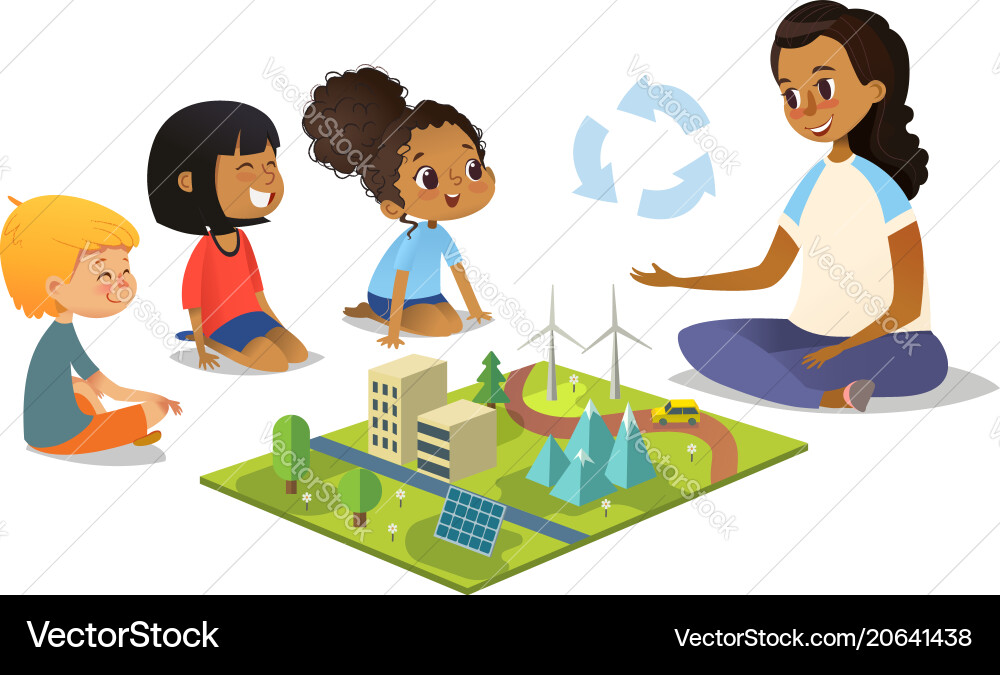 Teacher Discussing Ecology with Children Vector Image