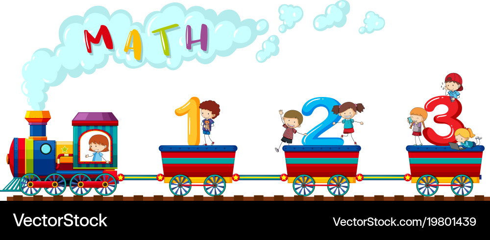 Counting numbers on train with happy children Vector Image