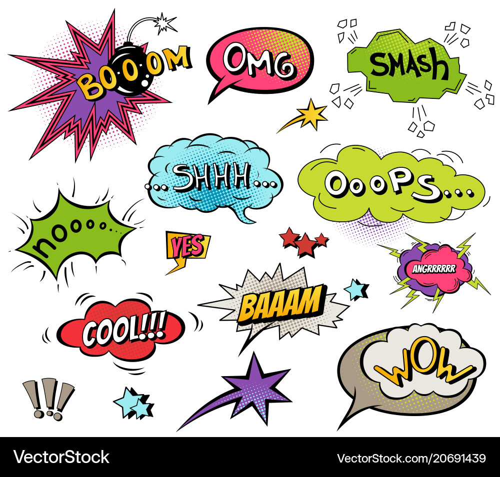 Dynamic Comic Speech Bubbles & Splashes Vector Image