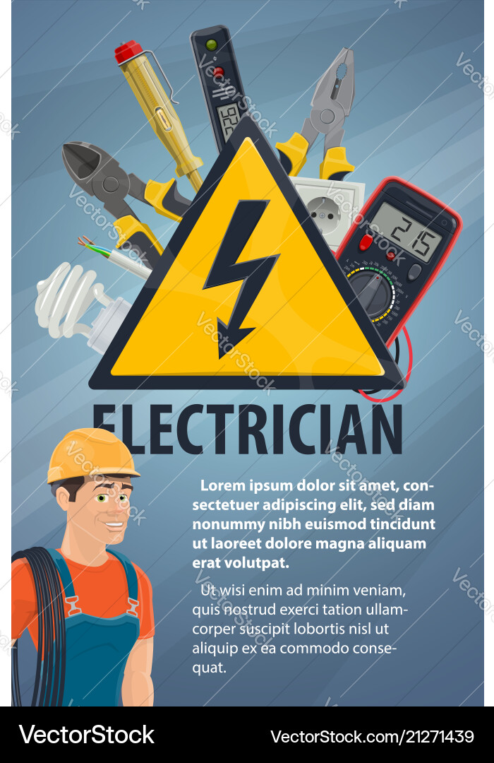 Electrician with electrical equipment tool banner Vector Image