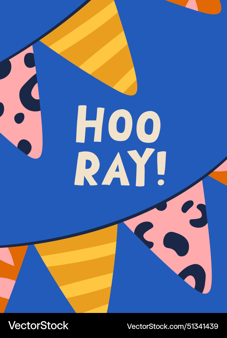 Hooray flags ribbon postcard Royalty Free Vector Image