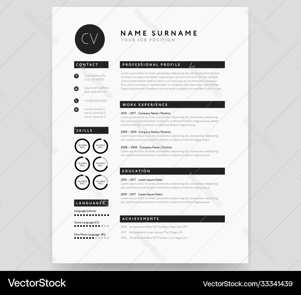 Modern Professional CV Template Royalty Free Vector Image