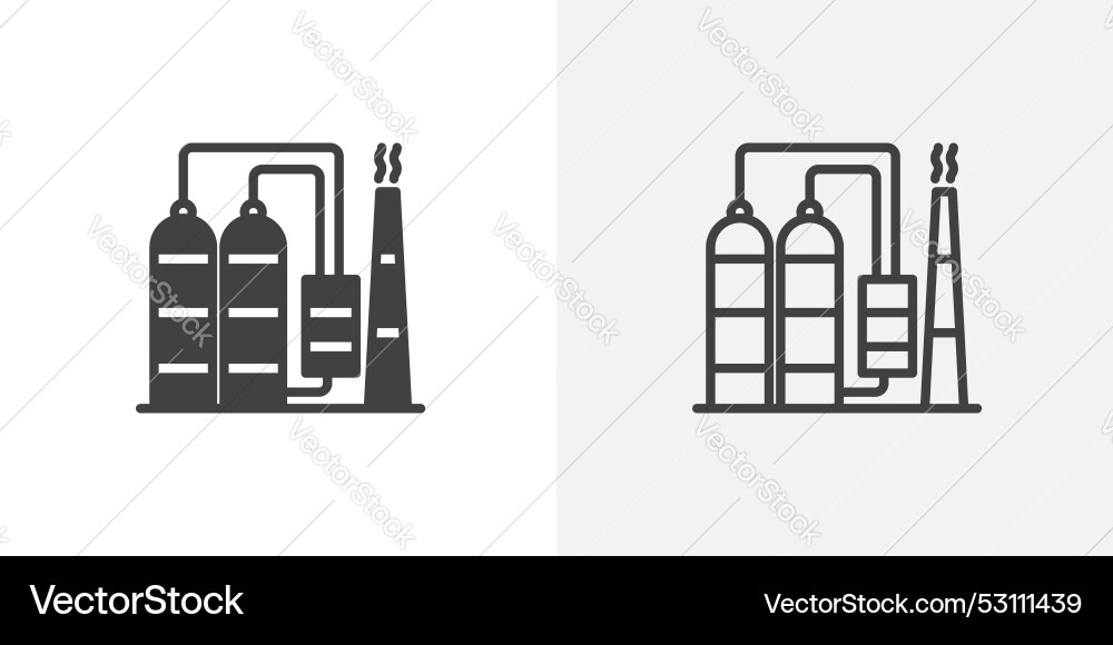 Petrochemical plant thin line icon set Royalty Free Vector